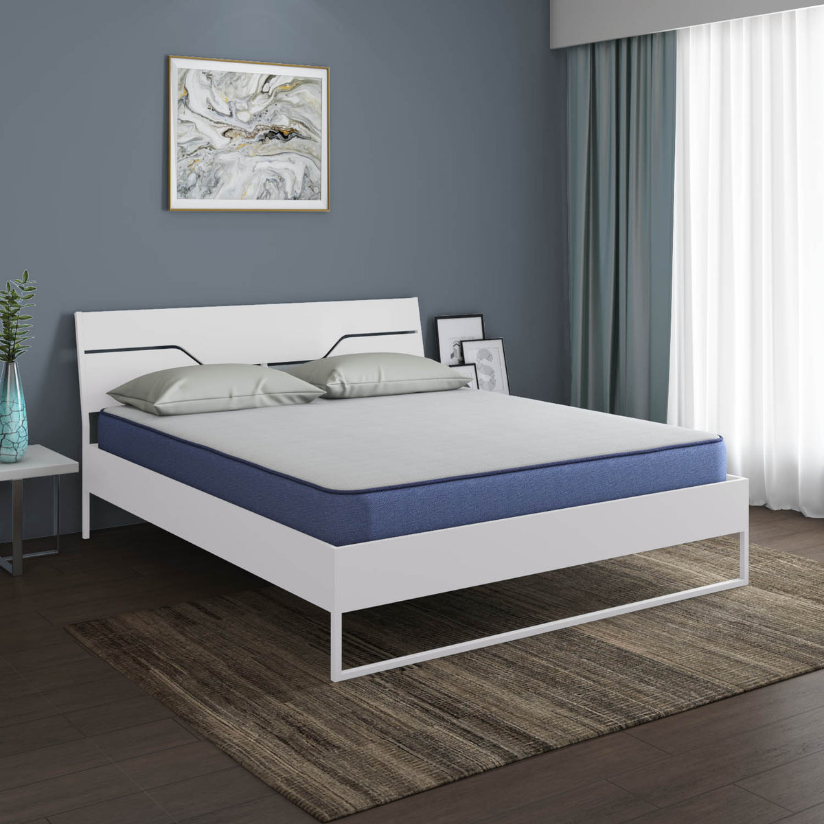 Hybrid Beds - Buy Grande Wood & Metal Bed (White) + Plus Memory Foam ...